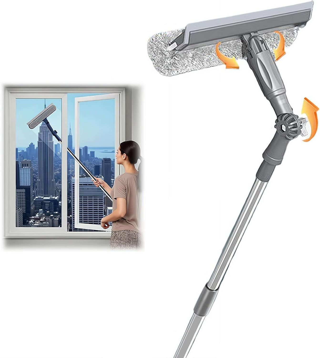 47in Window Squeegee with Extension Pole, 4-in-1 Telescopic Window ...