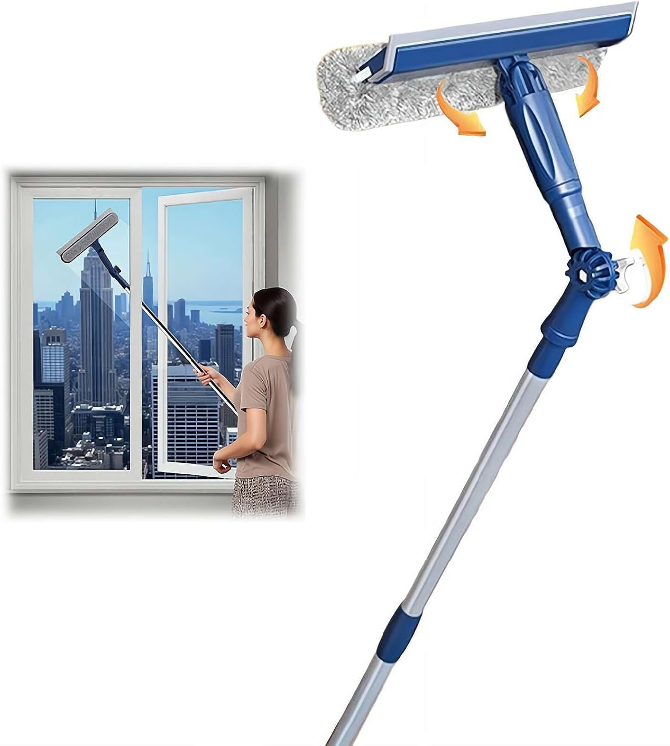 47in Window Squeegee with Extension Pole, 4-in-1 Telescopic Window ...