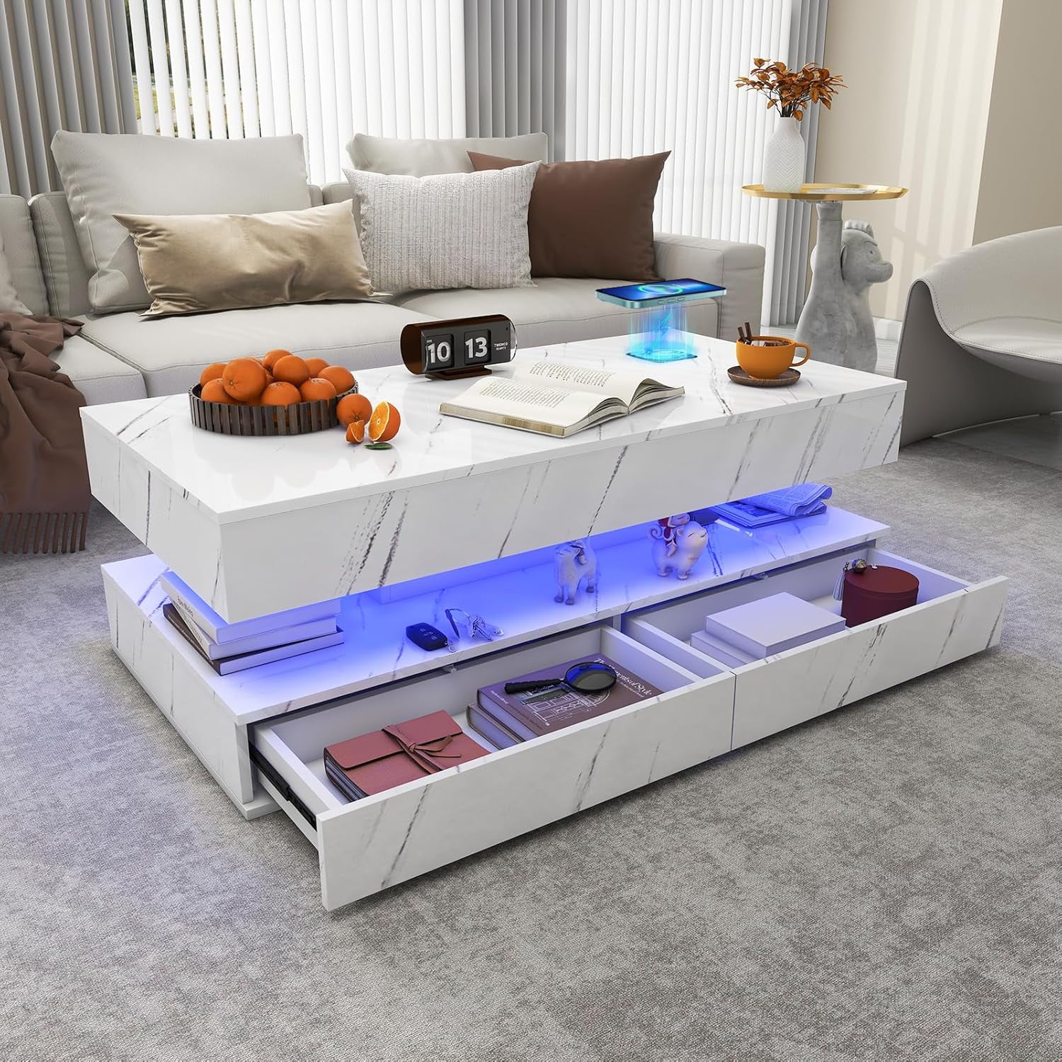 47inch High Glossy LED Coffee Table with Wireless Charging and Speaker ...