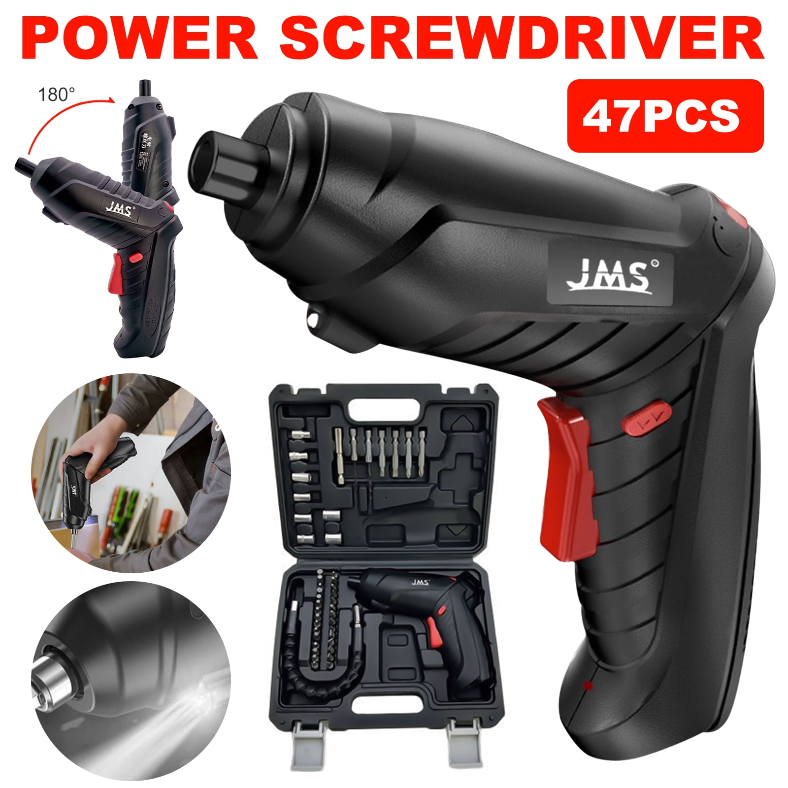 47pc Red tool kit with 3.6V USB Electric Screwdriver and drill set ...