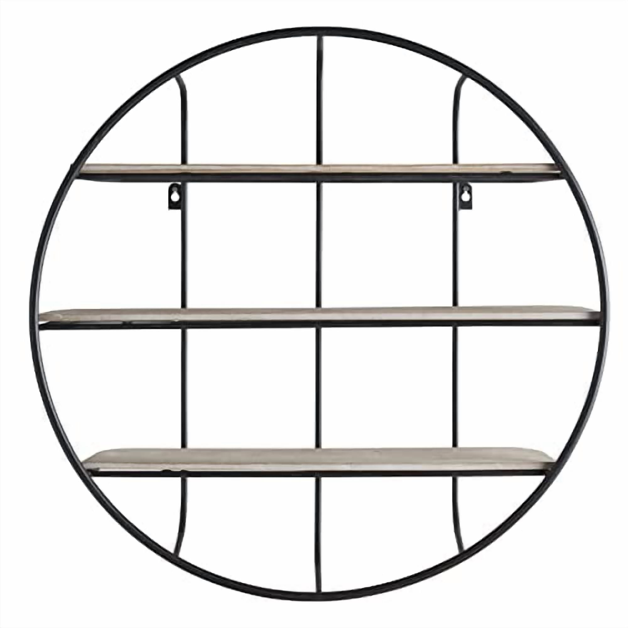 47th & Main Modern Iron & Wood 3-Tiered Round Wall Shelf, 28" Diameter ...