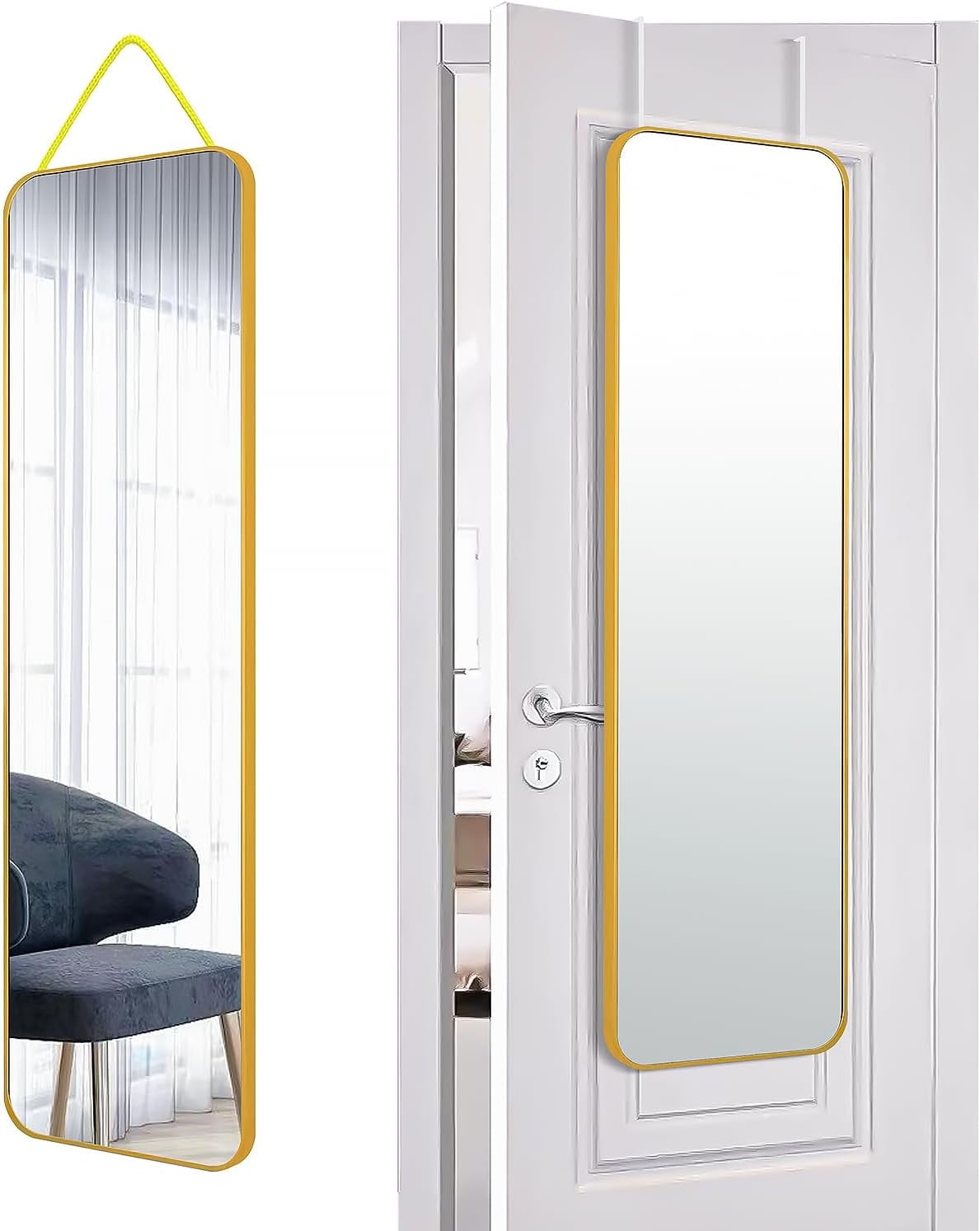 47x14 Mirror Full Body Length Door Hanging Rope Hang Wall Mounted Metal ...