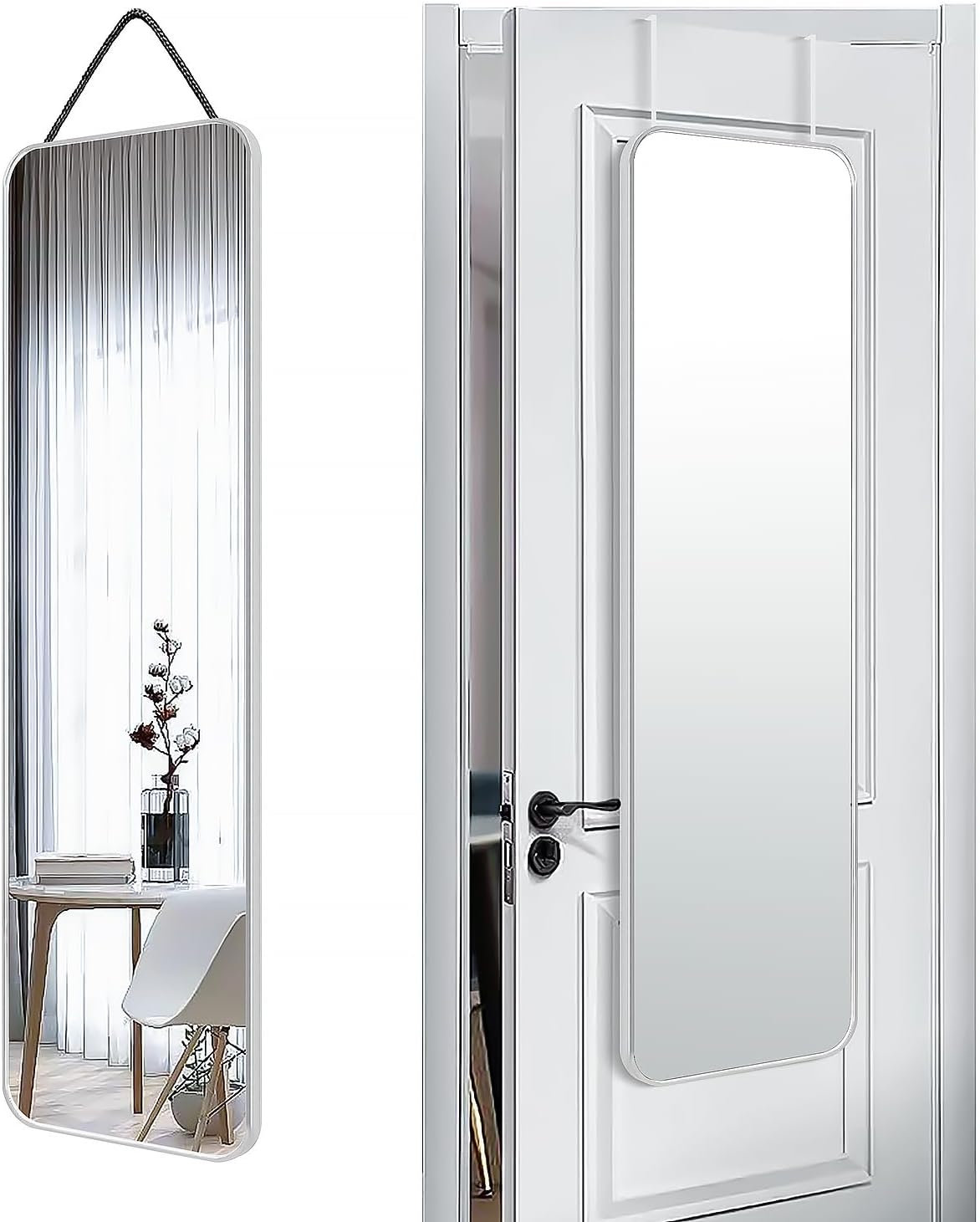 47x14 Mirror Full Body Length Door Hanging Rope Hang Wall Mounted Metal ...