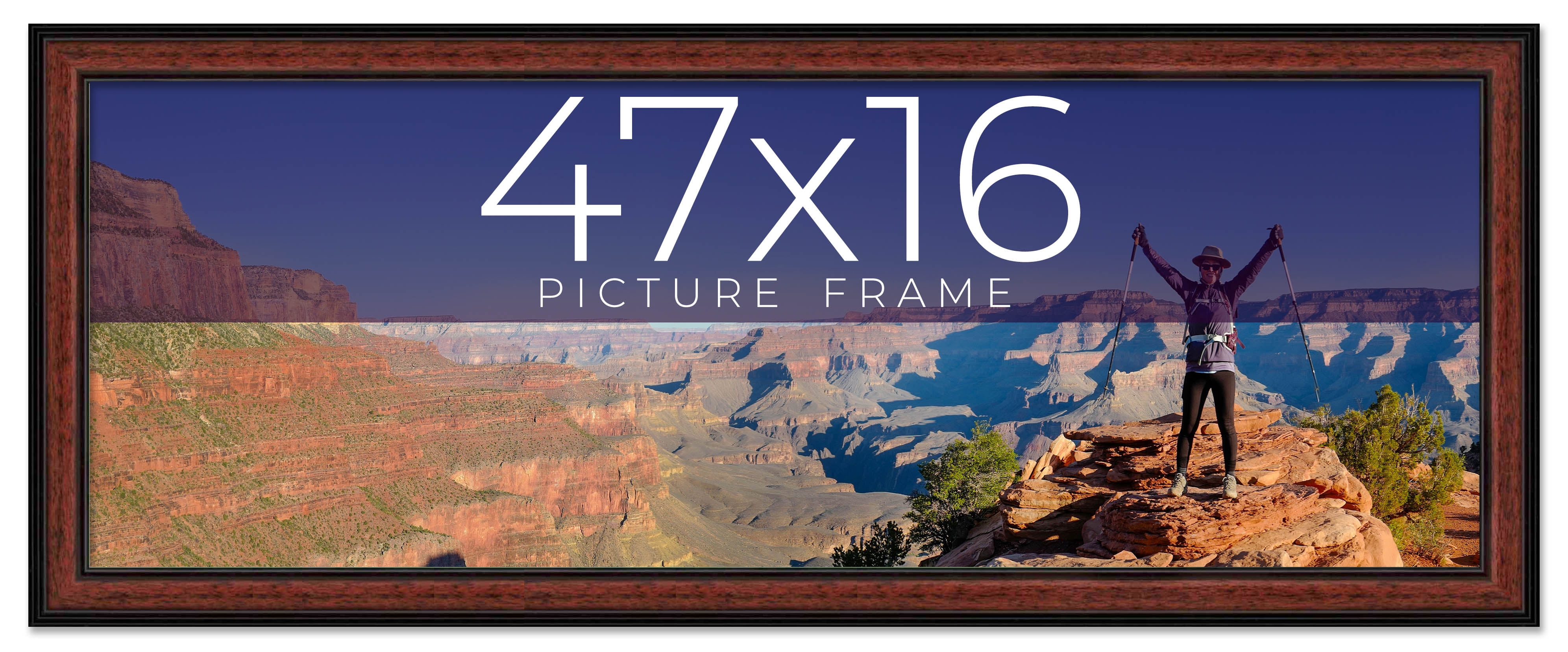 47x16 Frame Executive Brown Round Mahogany Finish Solid Wood Picture ...