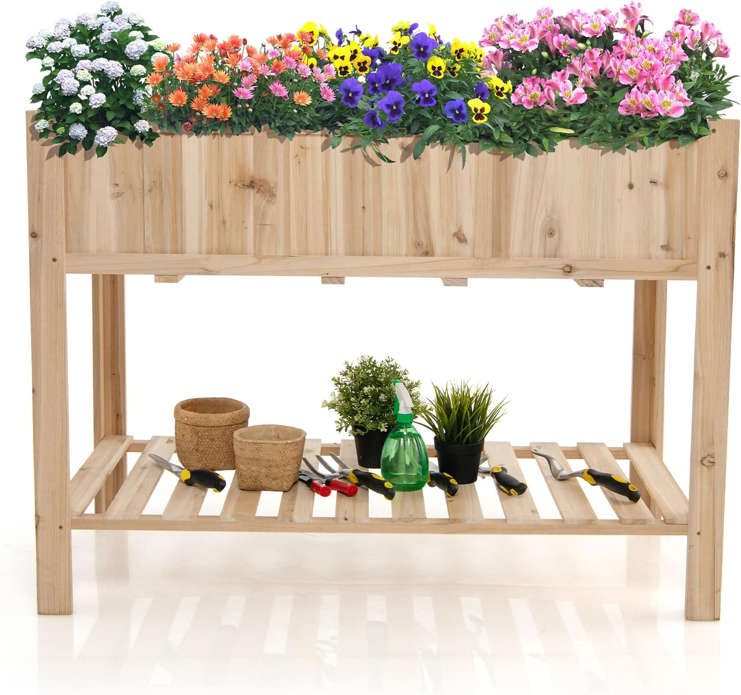 47x23x35in Raised Garden Bed, Wooden Elevated Planter Box with Solid ...
