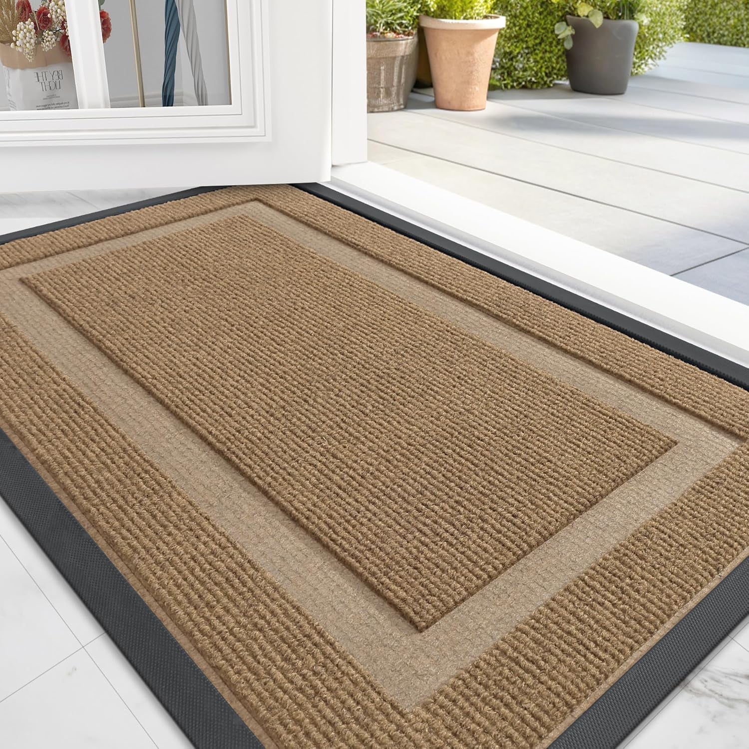 47x24 Waterproof All-Weather Door Mat – Indoor/Outdoor Natural Rubber ...