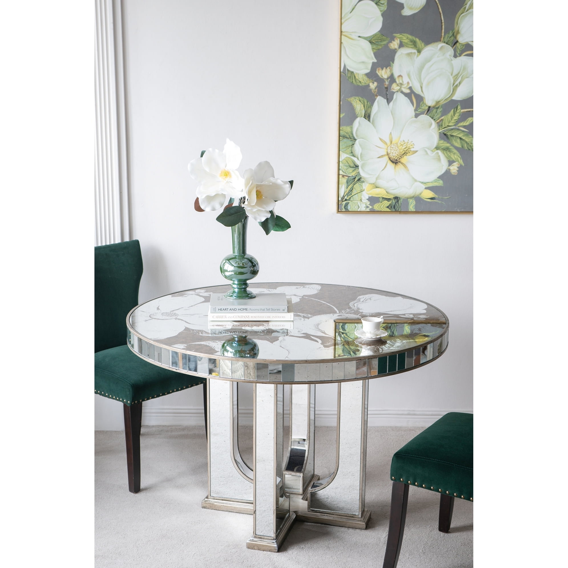 47x47x31.5" Dining Table With Gorgeous Flower And Silver Sparkling ...