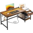 48.1 Inch Reversible Computer Desk with Built-in Power Outlets, LED ...