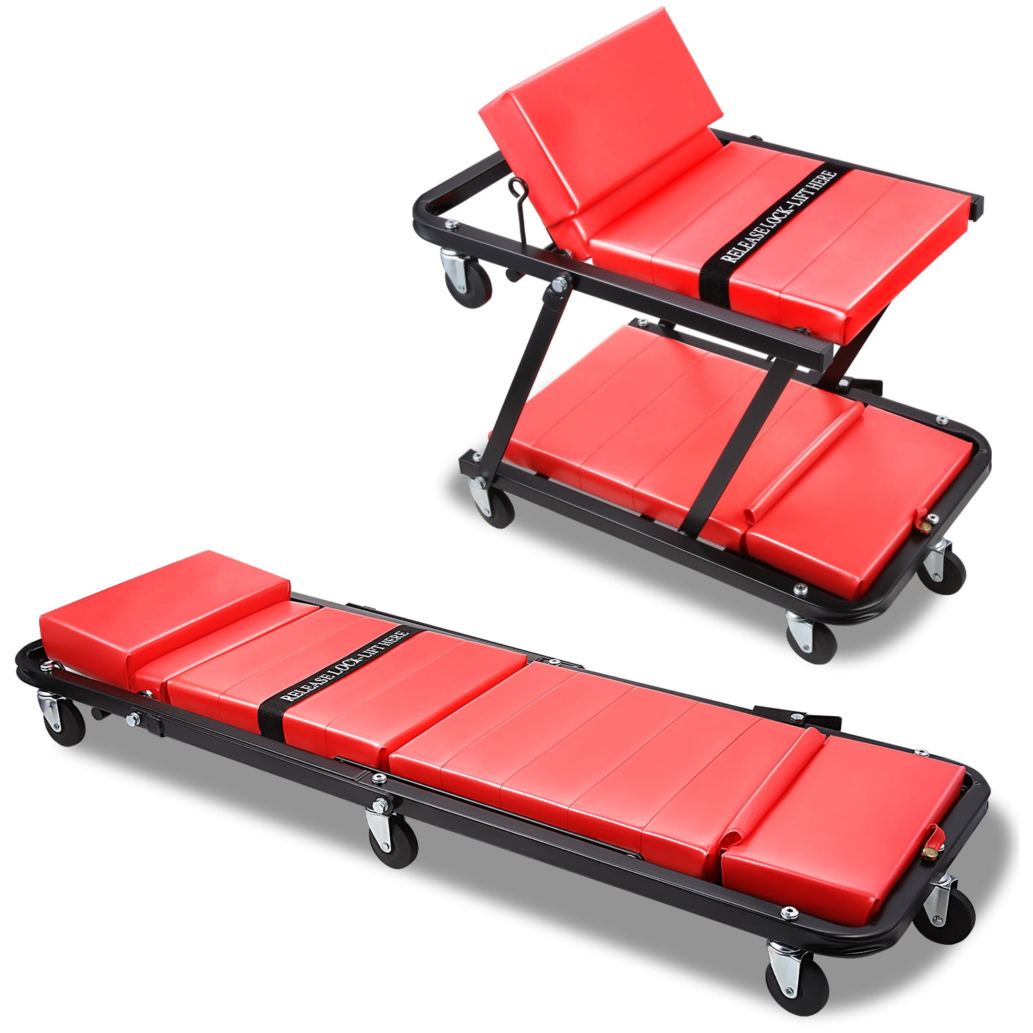 48" 2 IN 1 Folding Rolling Garage Shop Creeper Seat 7 x 2" Casters Red - Walmart.com