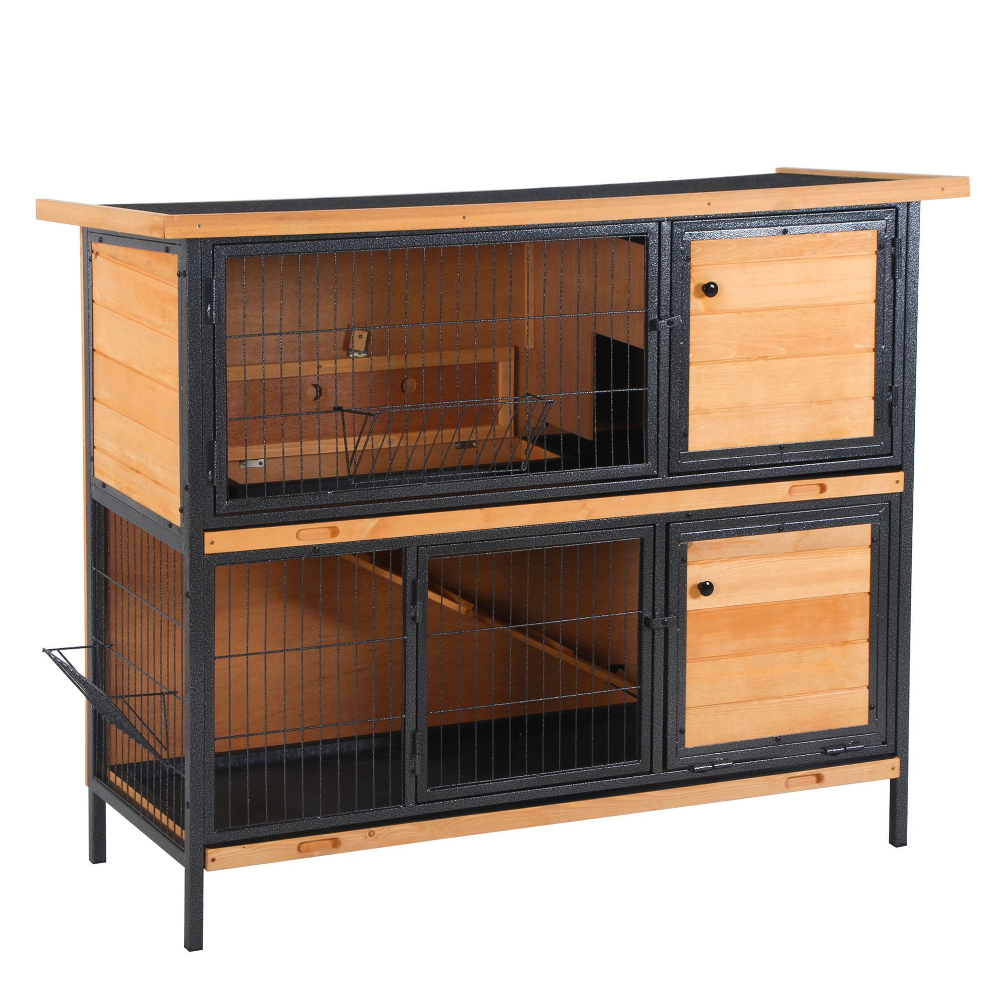 48" 2-Levels Bunny Hutch, Wooden Rabbit Hutch with Rooms, Ramp, Leak ...