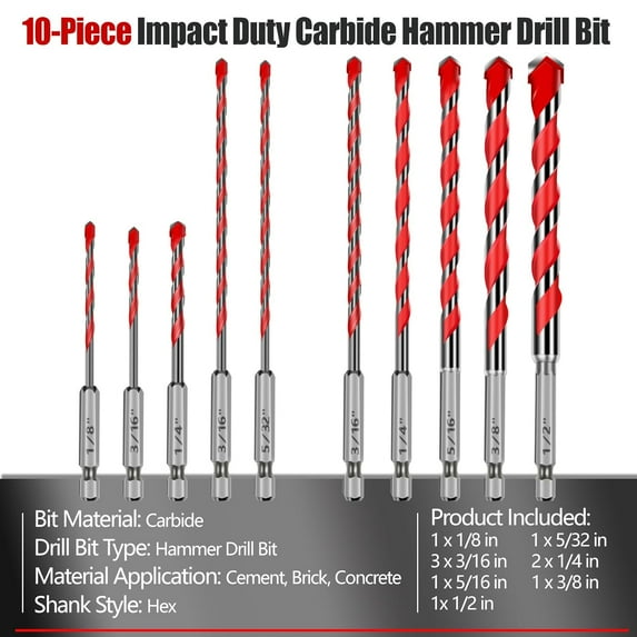 48-20-9058 10-Piece Impact Duty Carbide Hammer Drill Bit, Concrete ...