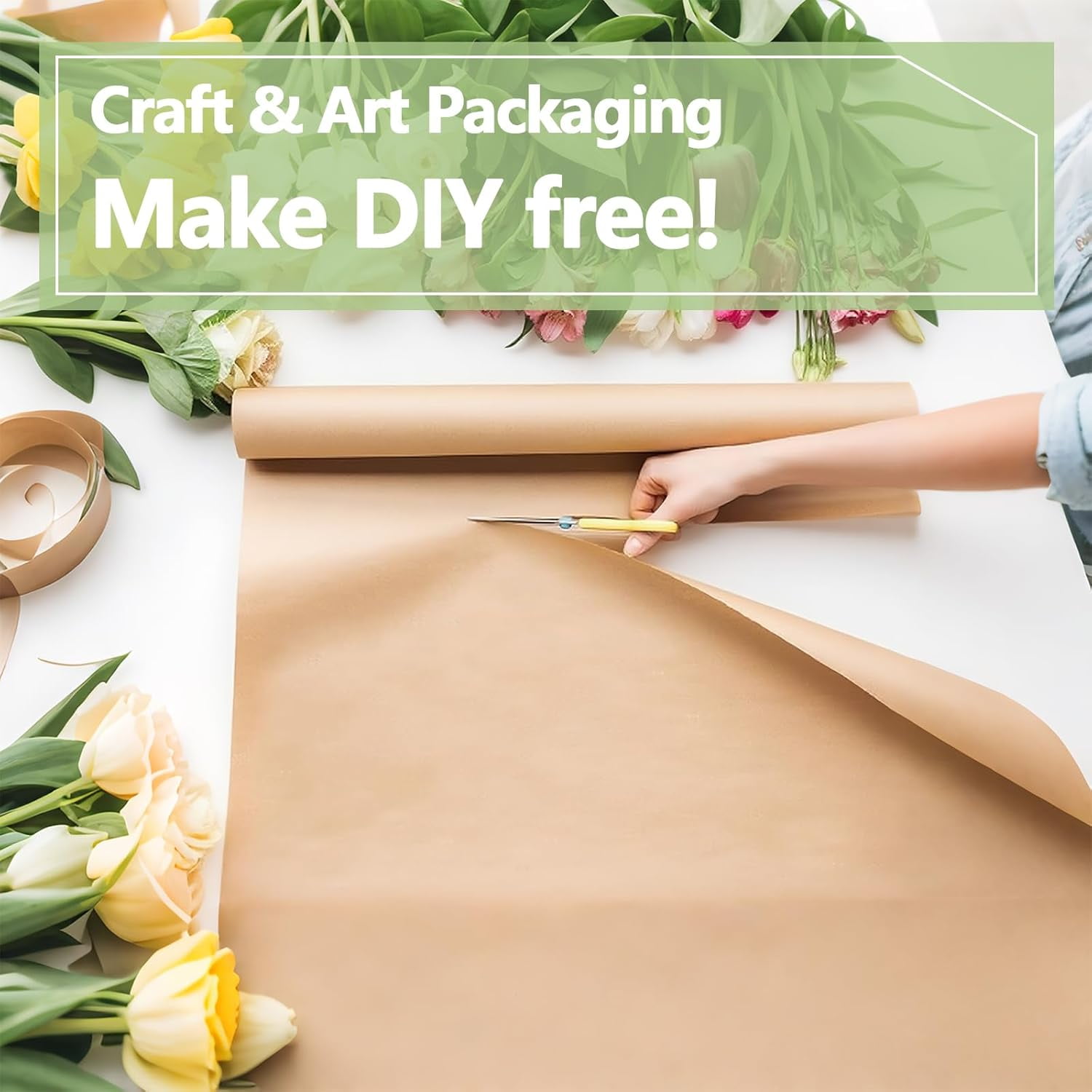 48" × 2400"(200') Thickened Brown Kraft Paper Roll, Flower Bouquet ...