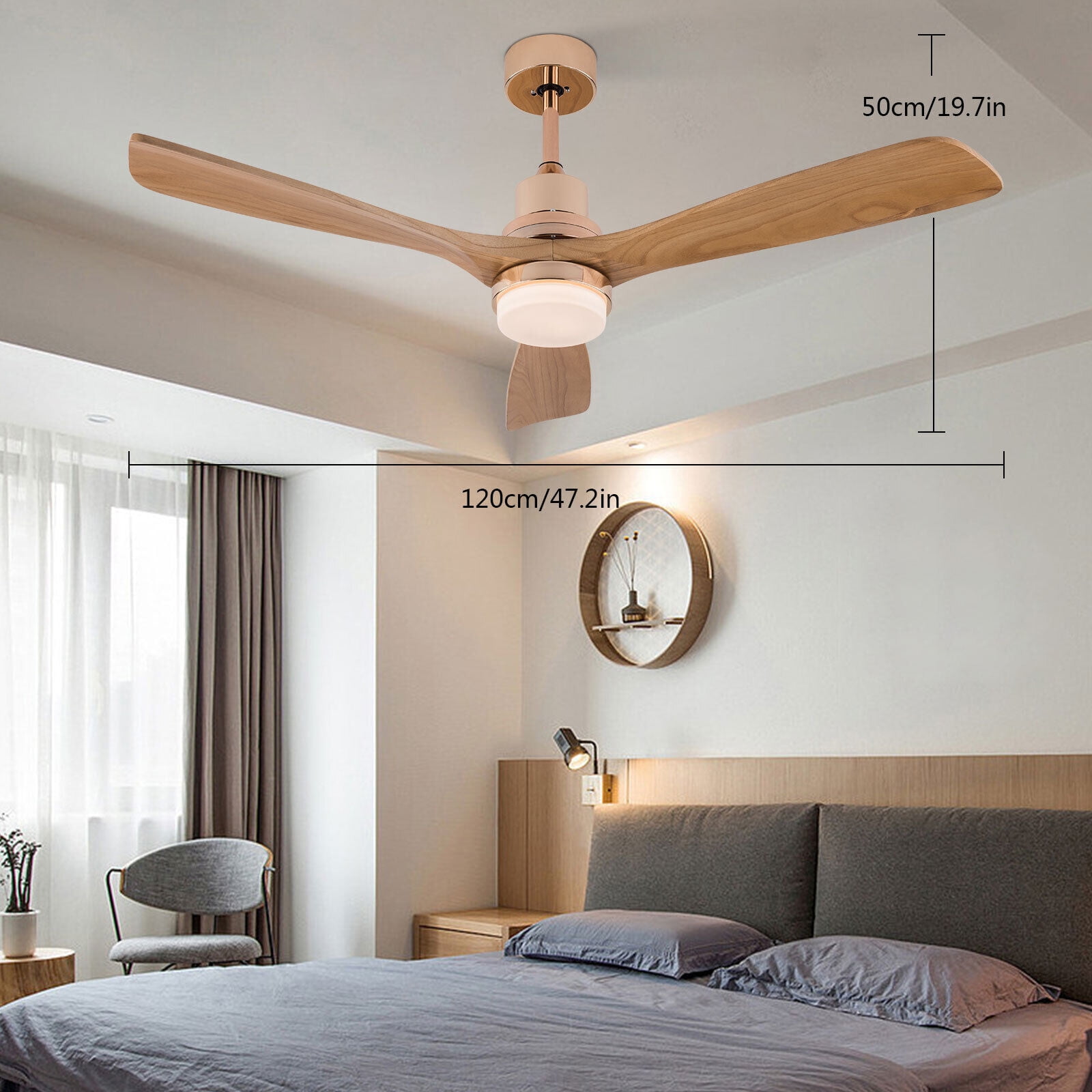 48" 3 Blades Ceiling Fan Light LED Chandelier 6 Speed Timing Fan Lamp ...