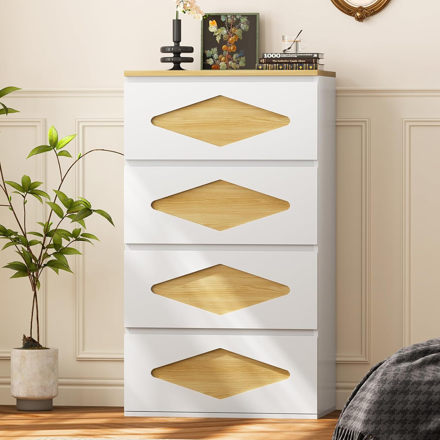 48.3'' Tall Dresser for Bedroom, 4 Chest of Wooden Deep Drawers ...