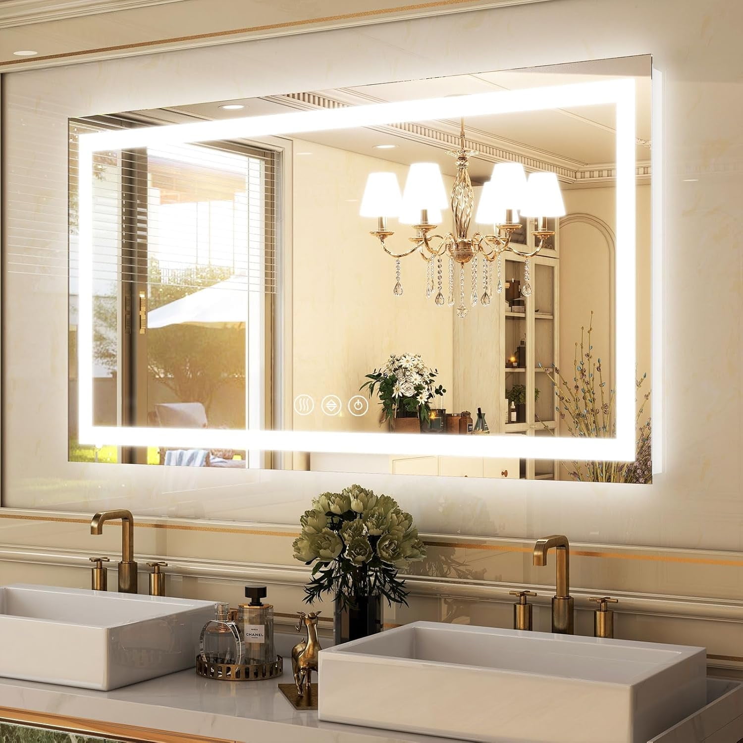 48*32 inch Bathroom Mirror with Led Lights , Anti-Fog Lighted Vanity ...