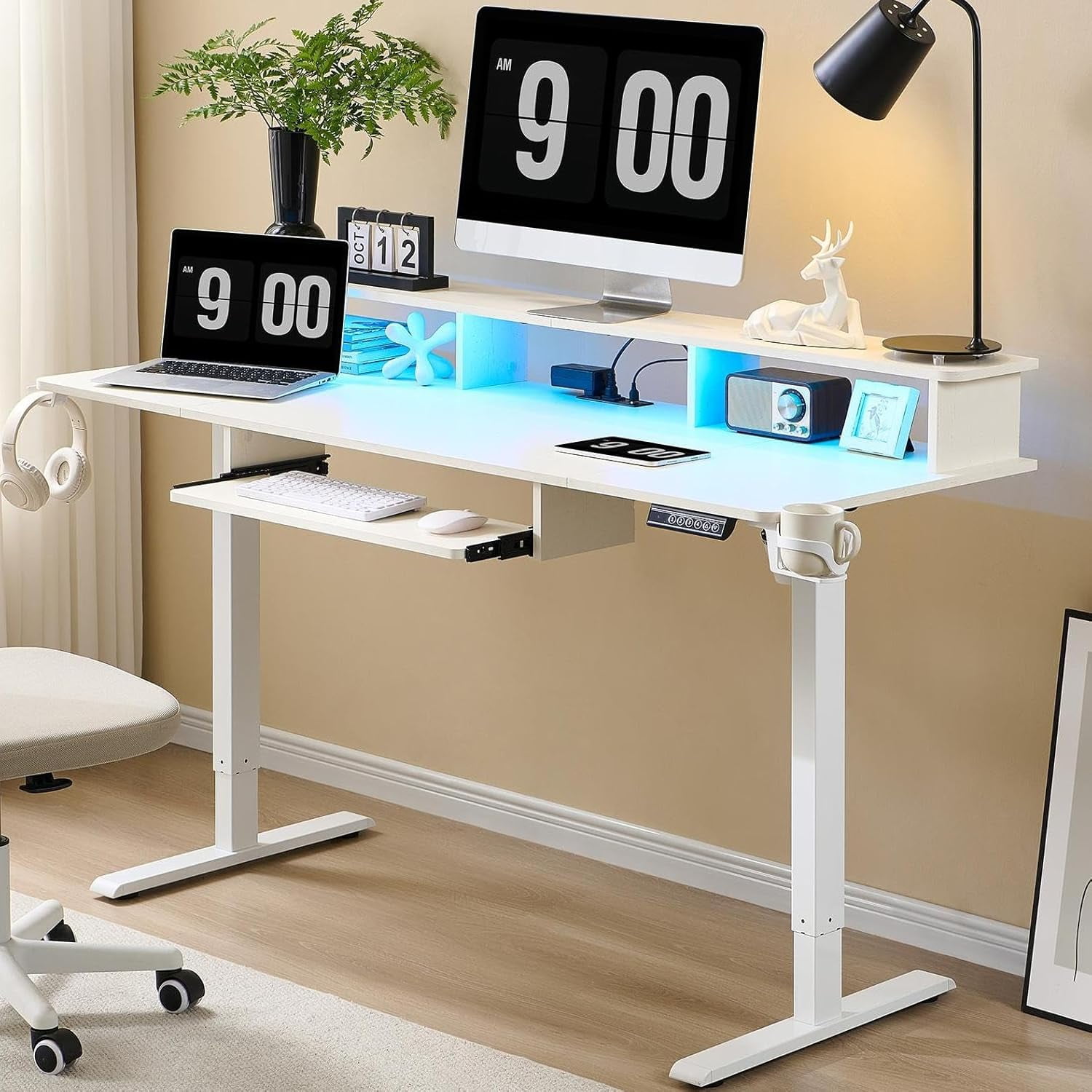 48" Electric Standing Adjustable Height Sit Stand Up with Keyboard Tray ...