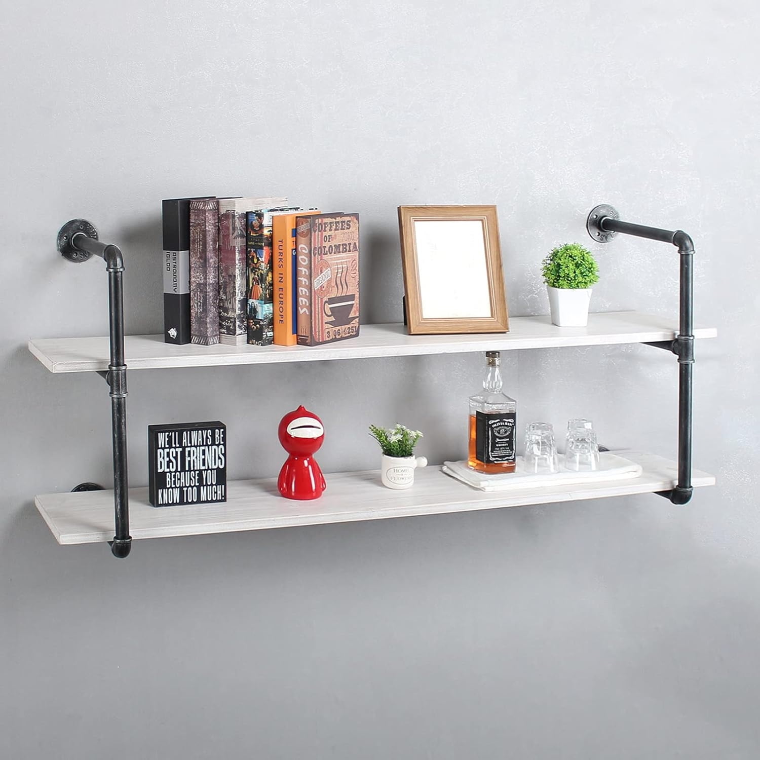 48" Industrial Pipe Bookshelf Wall Mounted 4 Tier Rustic Floating ...