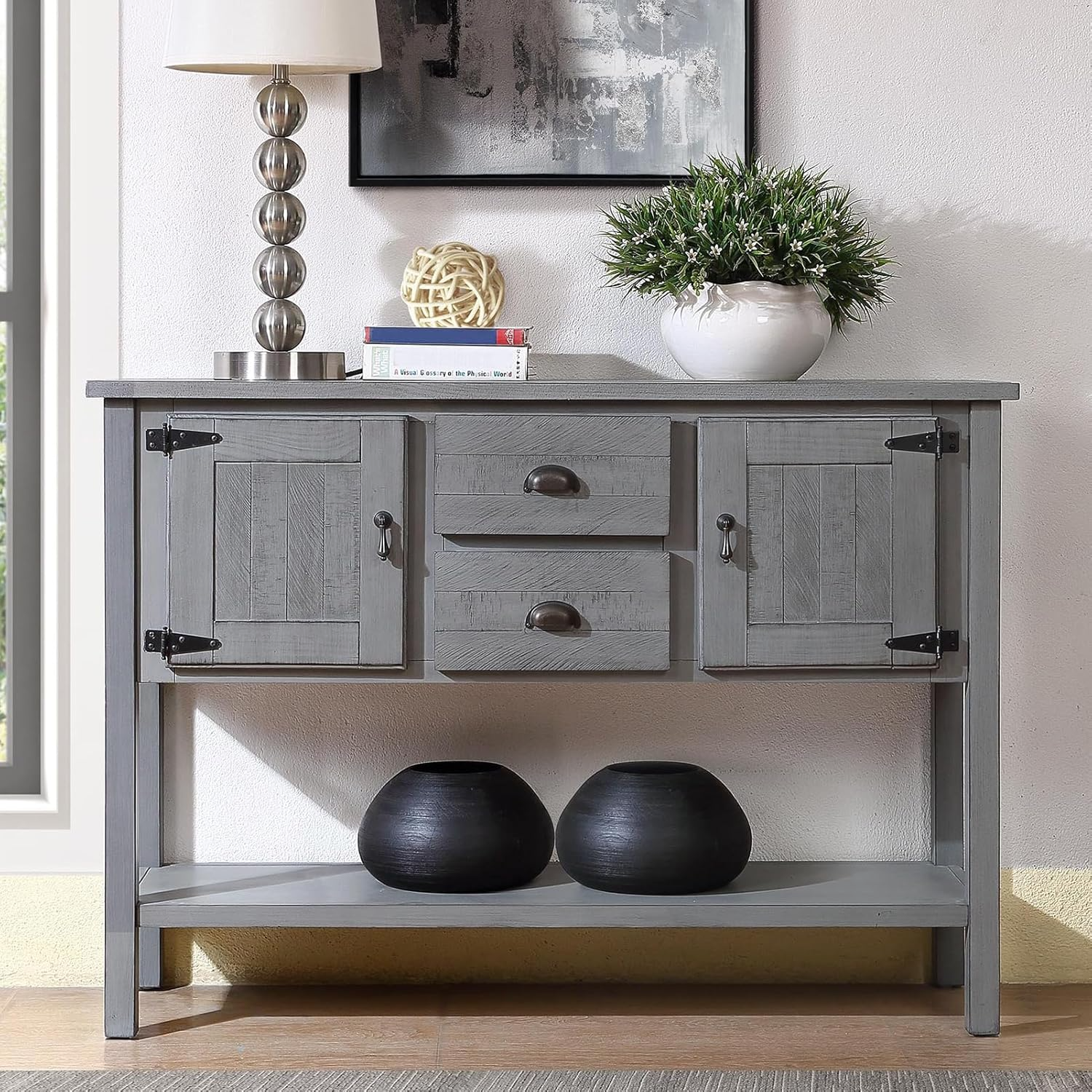 48" Solid Wood Buffet Sideboard Farmhouse Console Table with Bottom ...