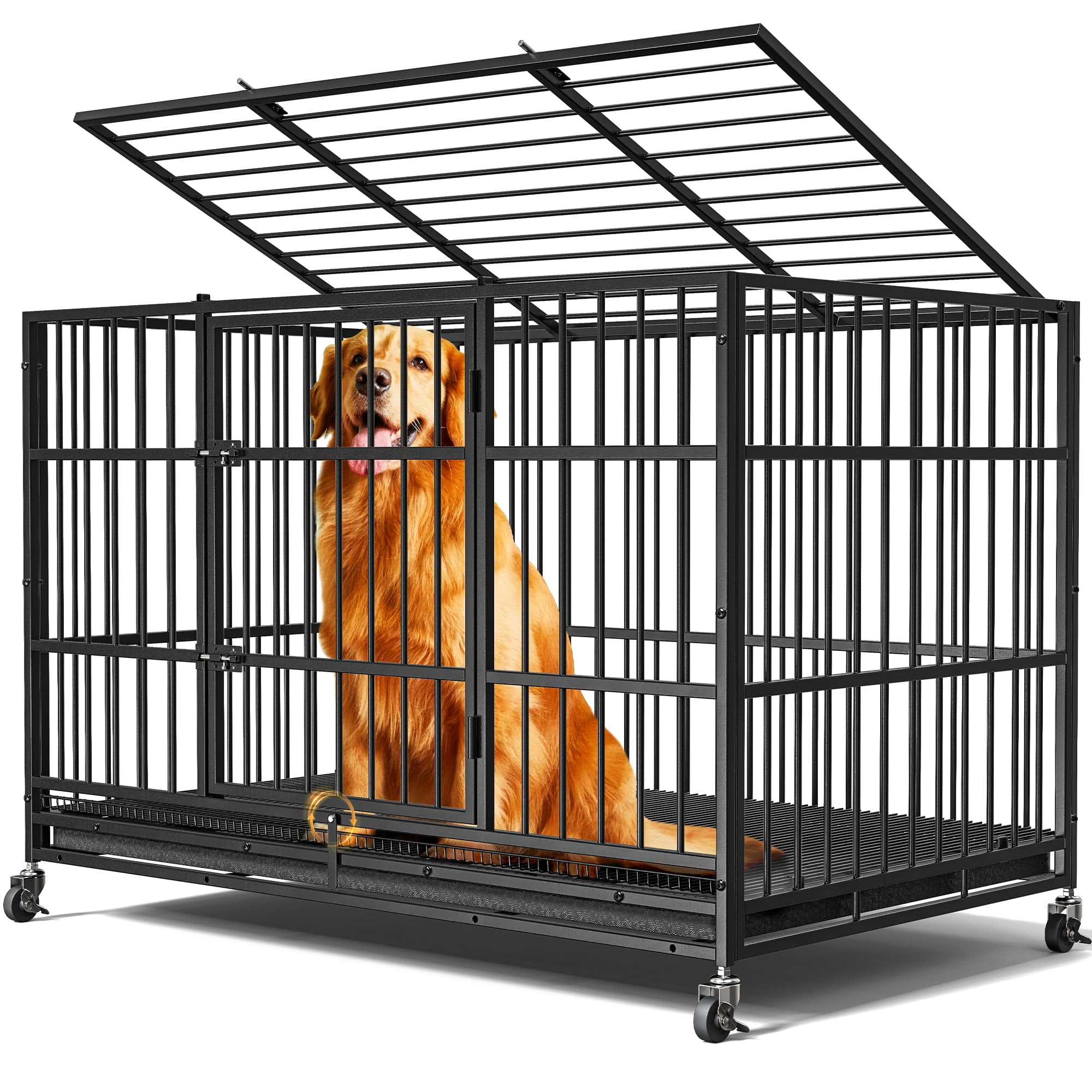 48"/38" Dog Crates for Large Dogs, Upgraded 4 Lockable Wheels ...