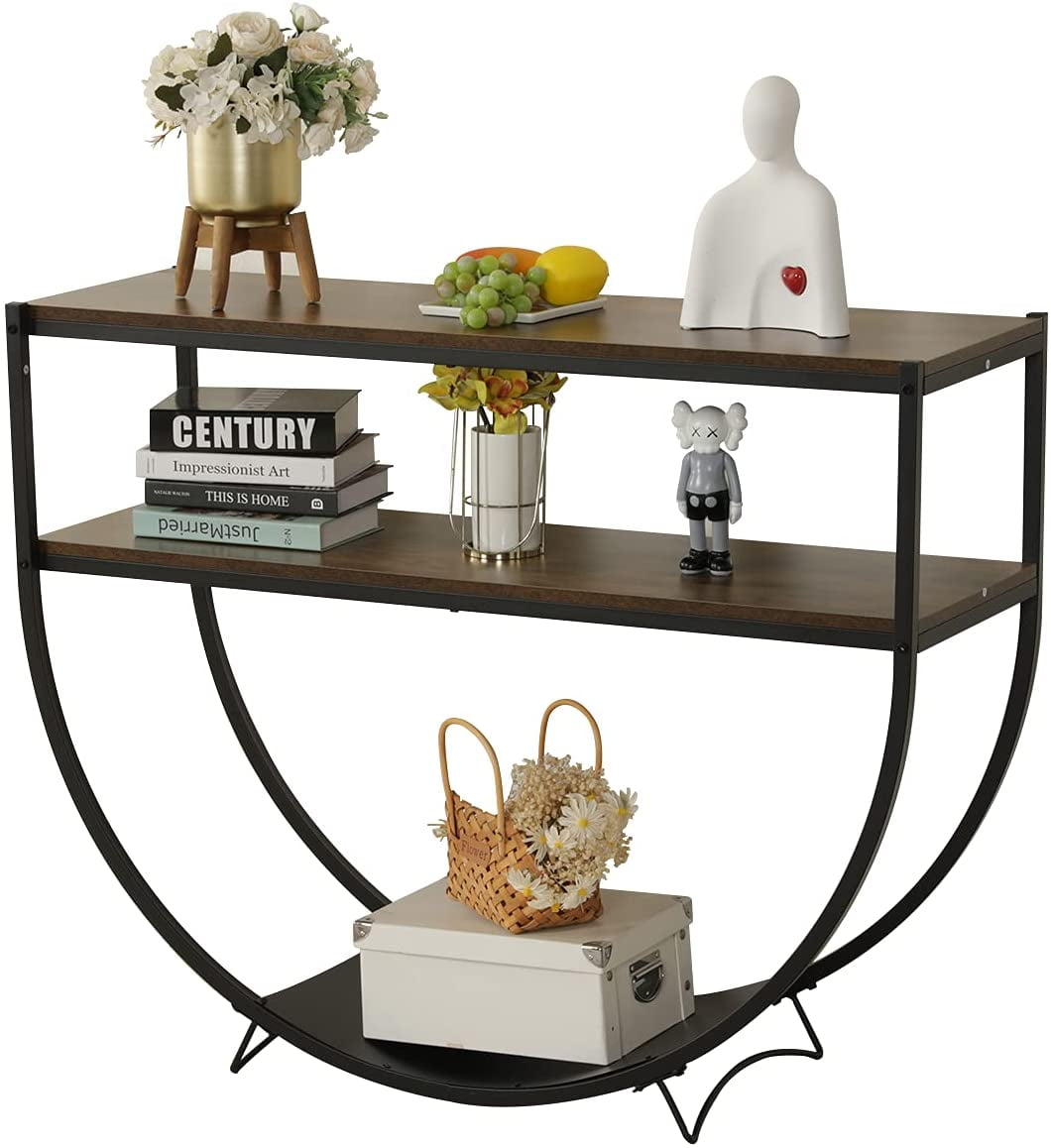 48'' 2-Tier Console Table Modern Sofa Table with Storage Shelves Arc ...