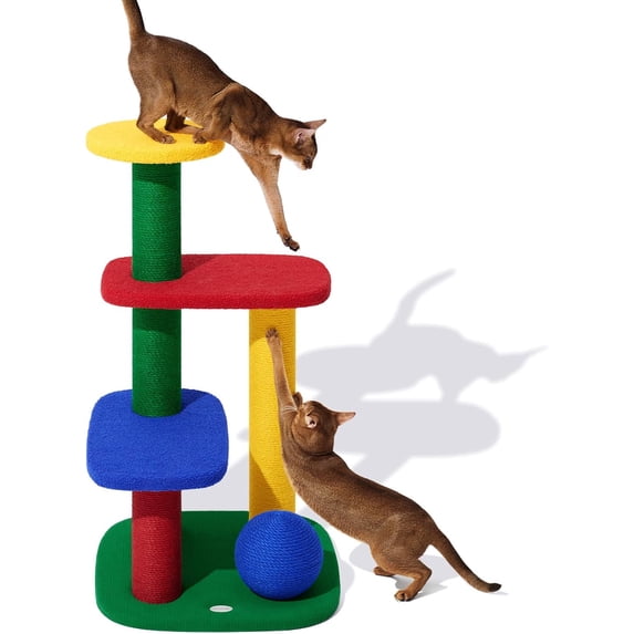 48.4" Cat Tower Multi-Level Cat Tree with Semi-Enclosed Sisal Cave ...