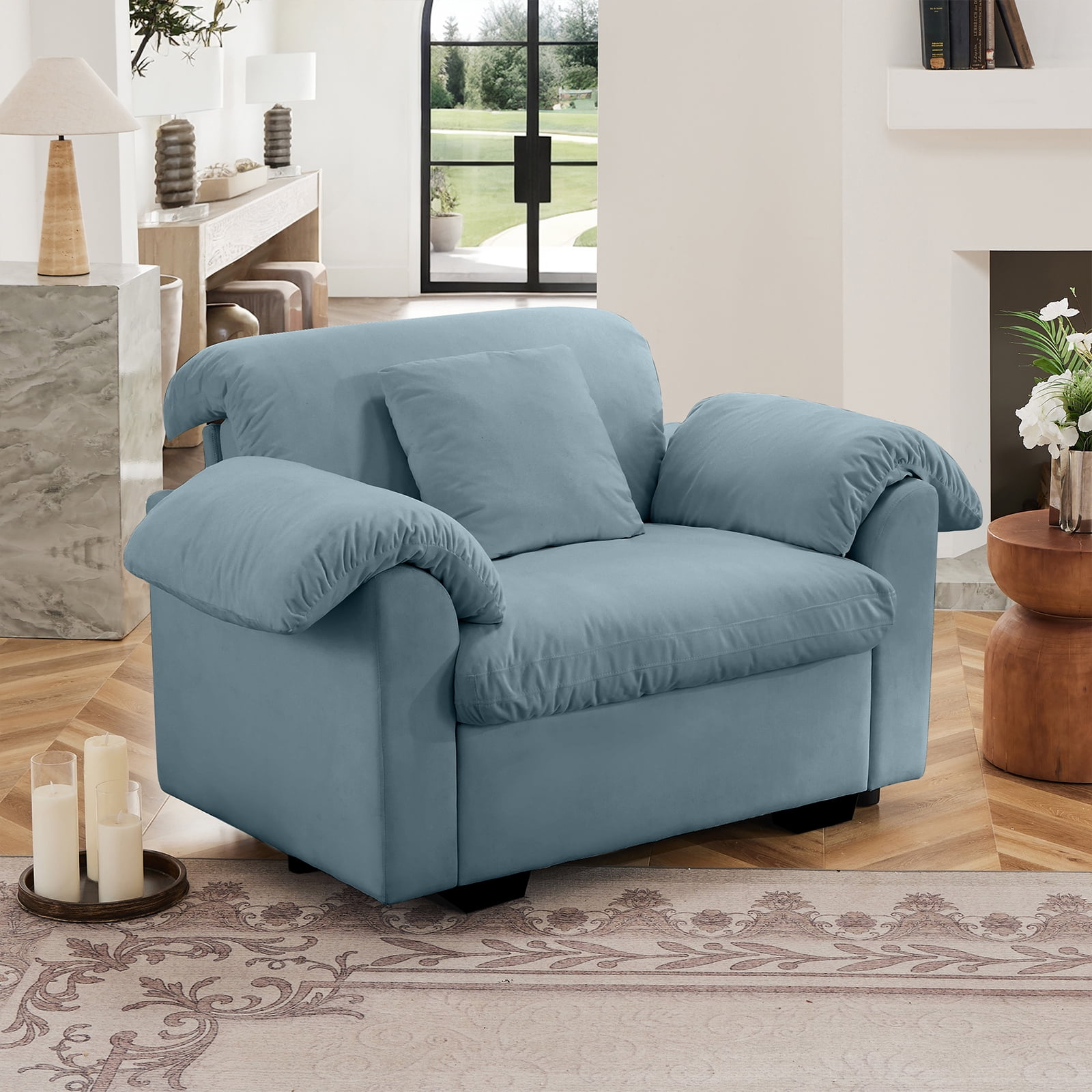 48.4" Single Sofa Chair with Storage, Blue Cloud Sectional Couch ...