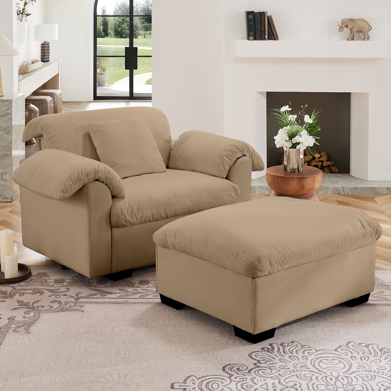 48.4" Single Sofa Chair with Storage, Camel Cloud Sectional Couch for ...
