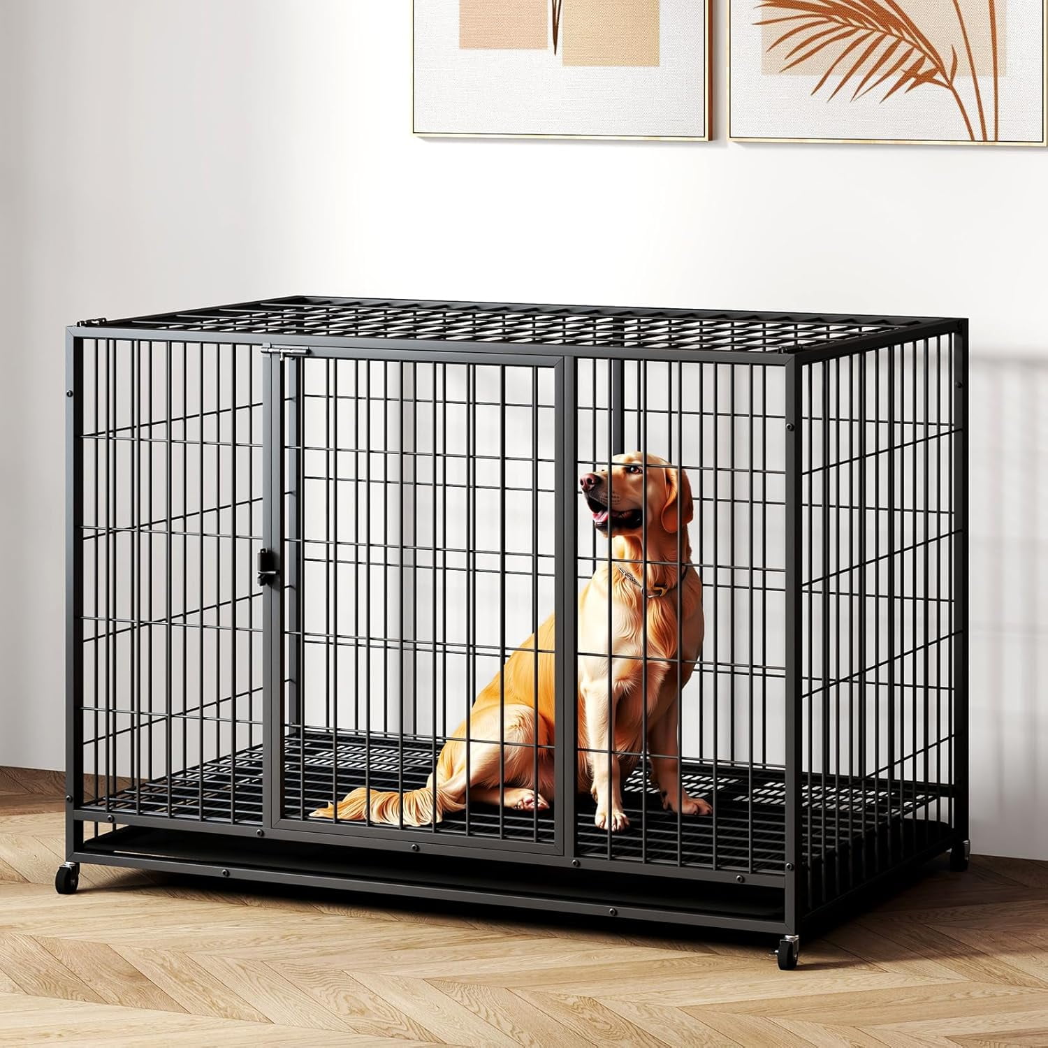 48/42/38 Inch Dog Crates for Large Dogs Folding Mental Wire Cages Dog ...