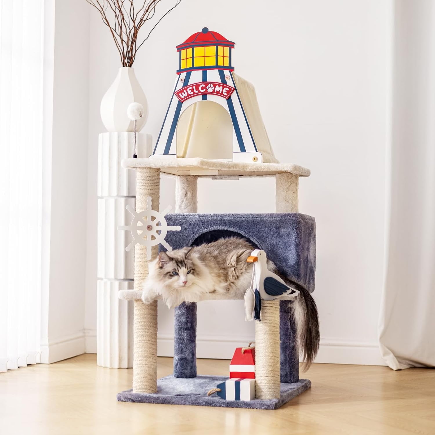 48.5-Inch Novelty Lighthouse Seagull Wheel Buoy Cat Tree Tower Condo ...