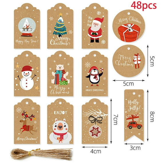 48/50PCS Merry Christmas Paper Tags Elk Snowflake Printed Labels Xmas ...