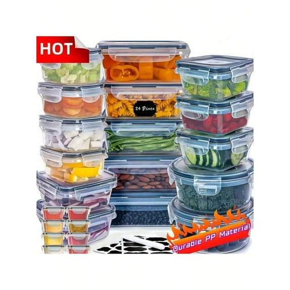 48-52Pcs Food Storage Container Set w/ Crisper & Easy-Fix Lids (24/26 ...