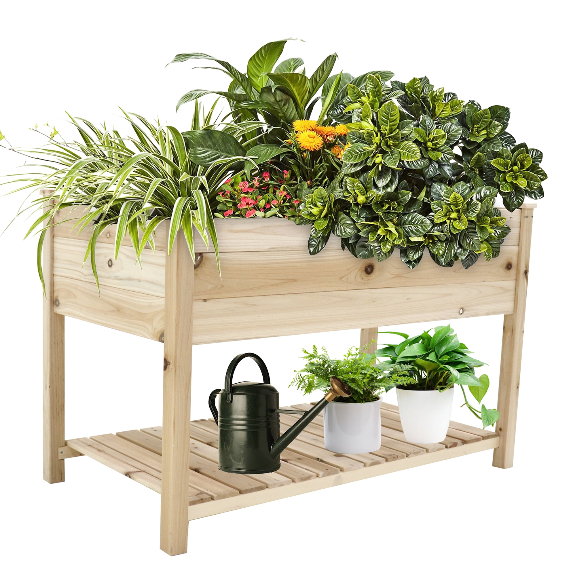 48.5x30x24.4in Wooden Elevated Balcony Bed With Legs & Shelf For Flower ...