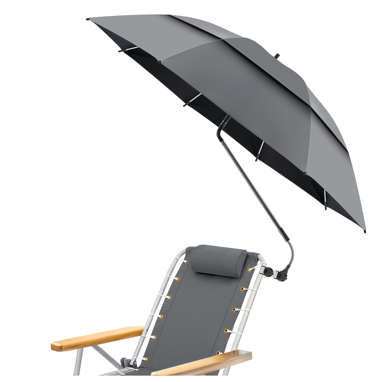 48.6" Double Canopy Beach Umbrella with Clamp, UPF50+ Beach Chair ...