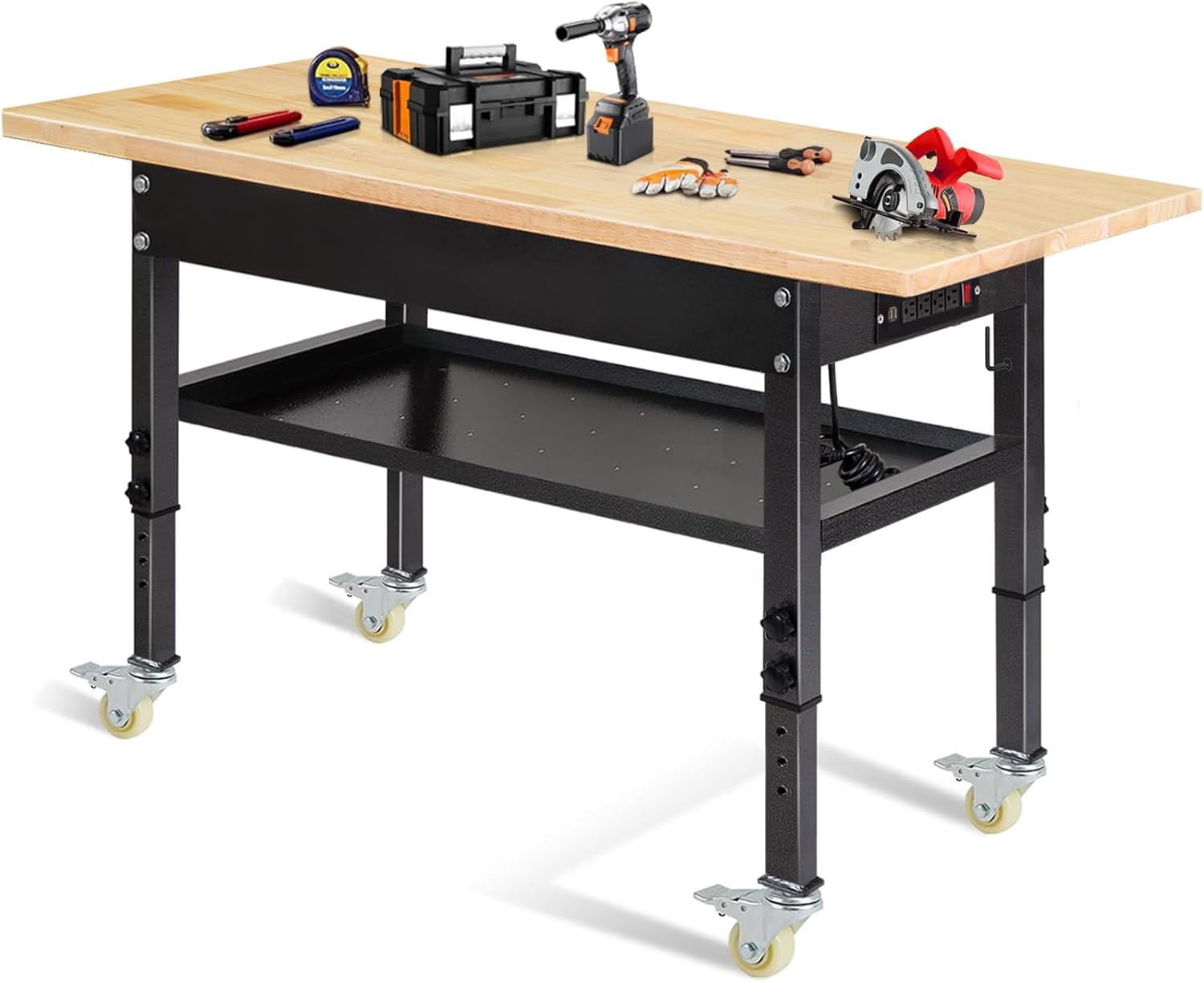 48"/60'' Adjustable Workbench, Rubber Wood Top Work Bench Heavy-Duty ...