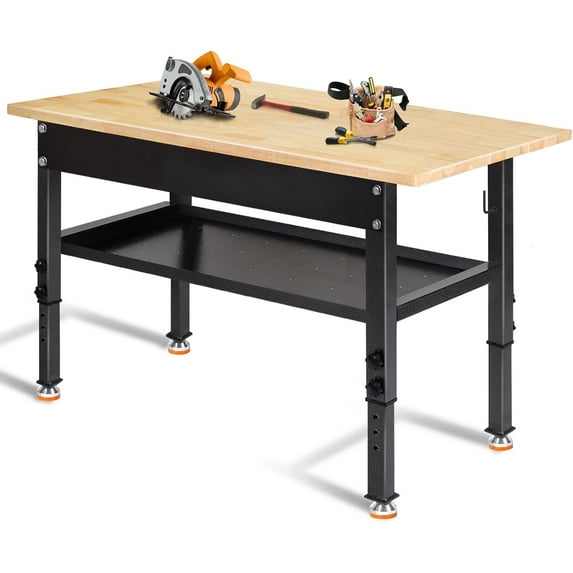 48"/60'' Adjustable Workbench, Rubber Wood Work Bench Heavy-Duty with ...