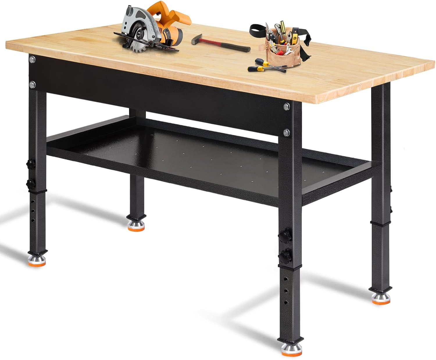 48"/60'' Adjustable Workbench, Rubber Wood Work Heavy-Duty with ...
