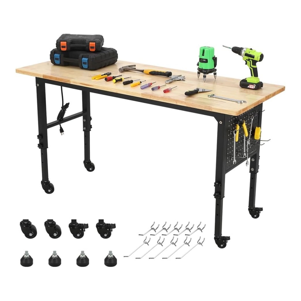 48/60 in Heavy Duty Wood Work Bench for Garage Workbench with Pegboard ...