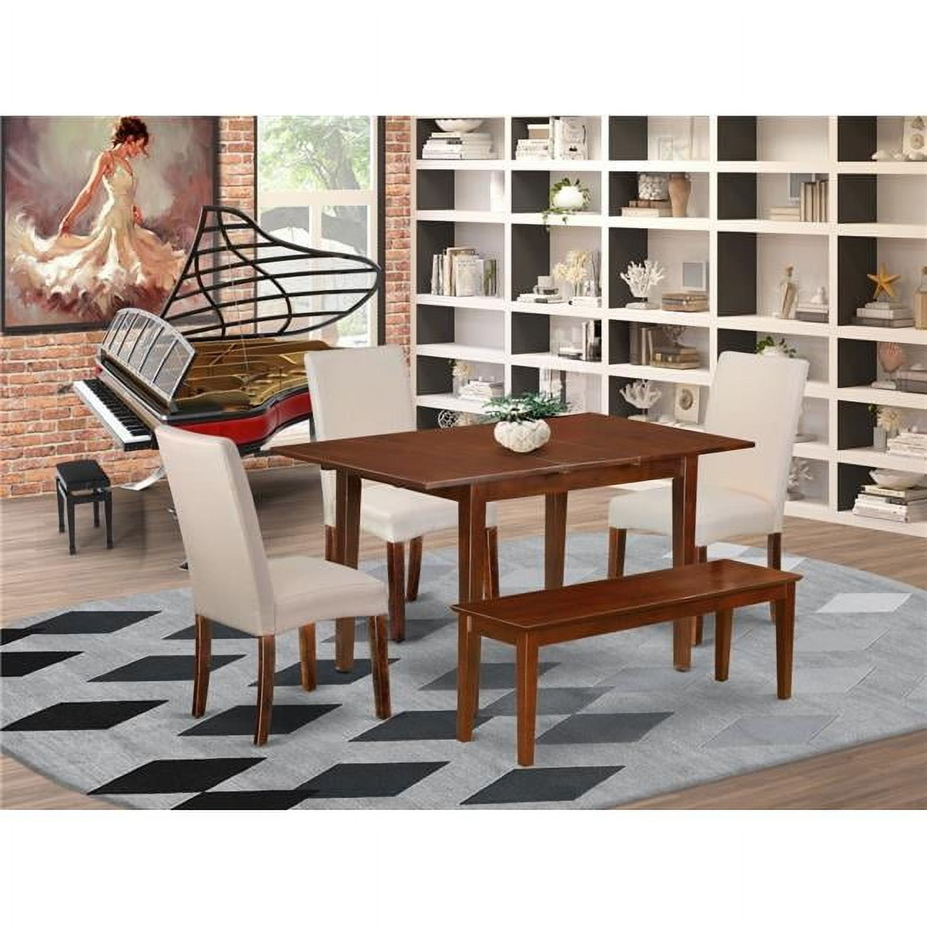 48-60 in. Picasso Rectangle Dining Table & 2 Parson Chair with Mahogany ...