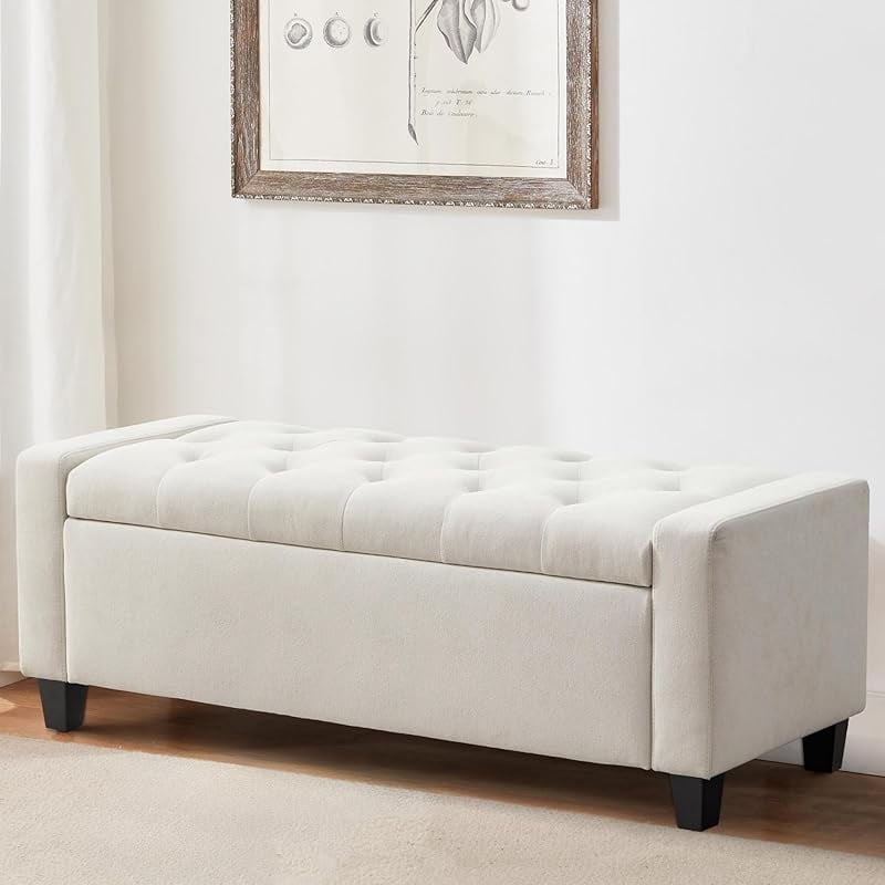 48.8" Fabric Storage Ottoman Bench with Hinge, Bedroom Bench ...