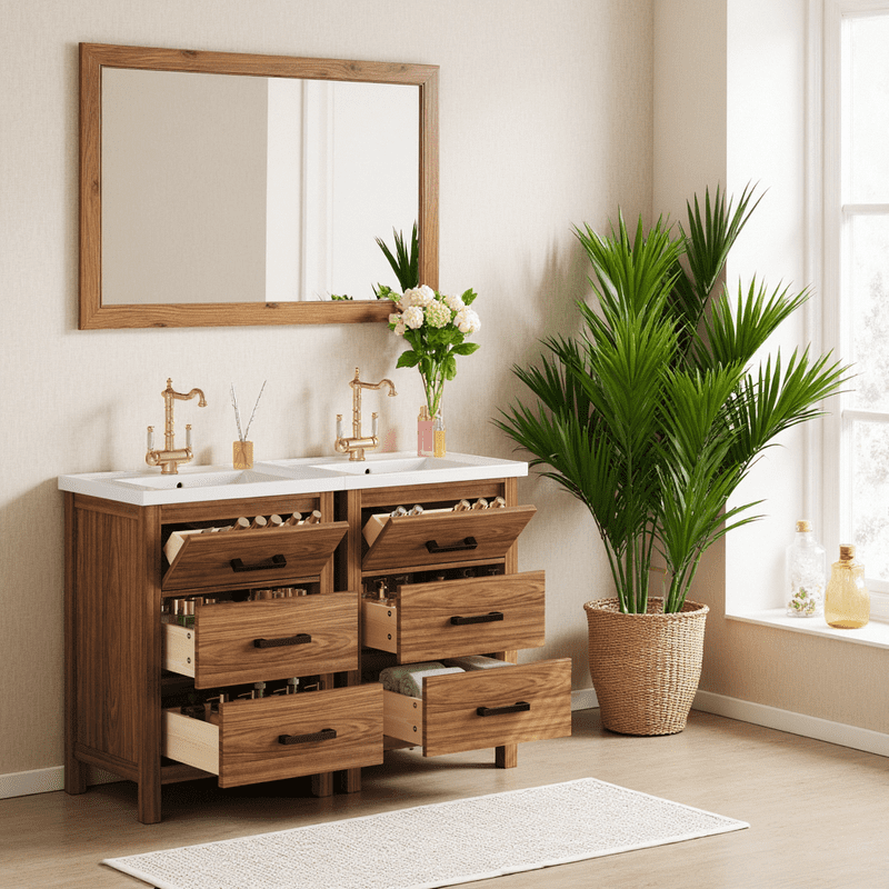 48.8 Inch Double Bathroom Vanity with Log Design/Freestanding Bathroom ...