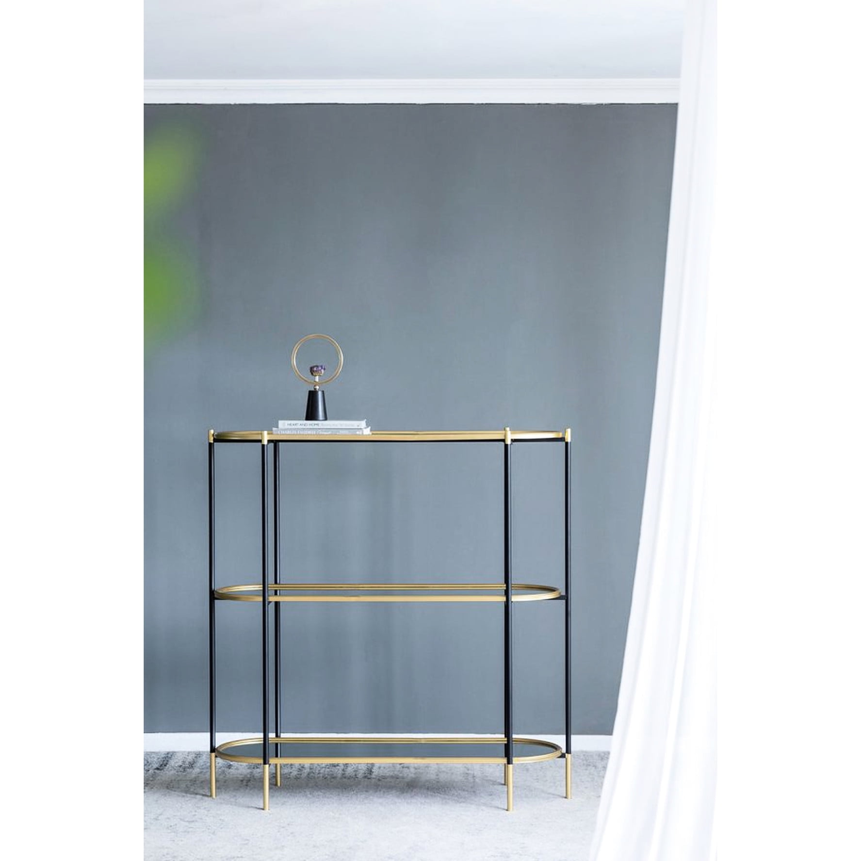 48.8 inches depth metal - Open shelving with mirror base - In living ...