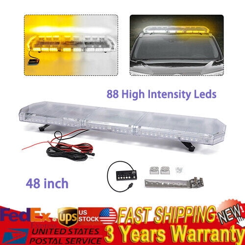 48" 88-LED Strobe Light Bar Emergency Warn Beacon Tow Truck Response Amber White - Walmart.com