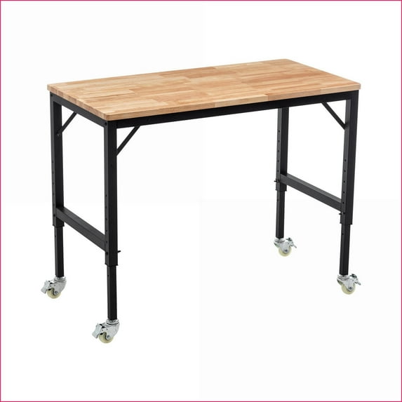 48” Adjustable Heavy-Duty Workbench, Rubber Wood Top, 2000 Lbs Capacity ...