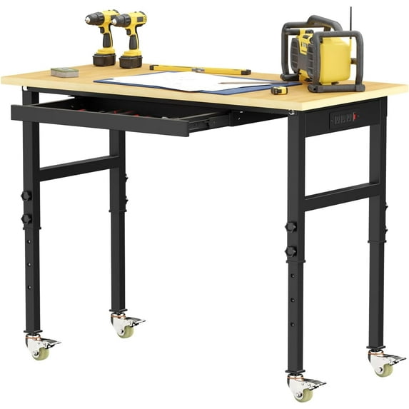 48” Adjustable Height Workbench with Drawers, Heavy-Duty Chipboard Work ...
