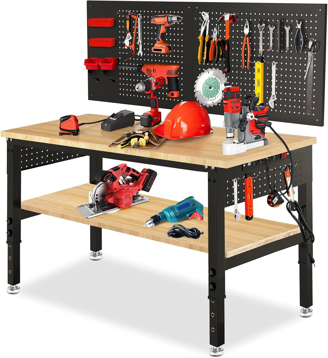 48“ Adjustable Height Workbench Work for Garage Work Table with Under ...