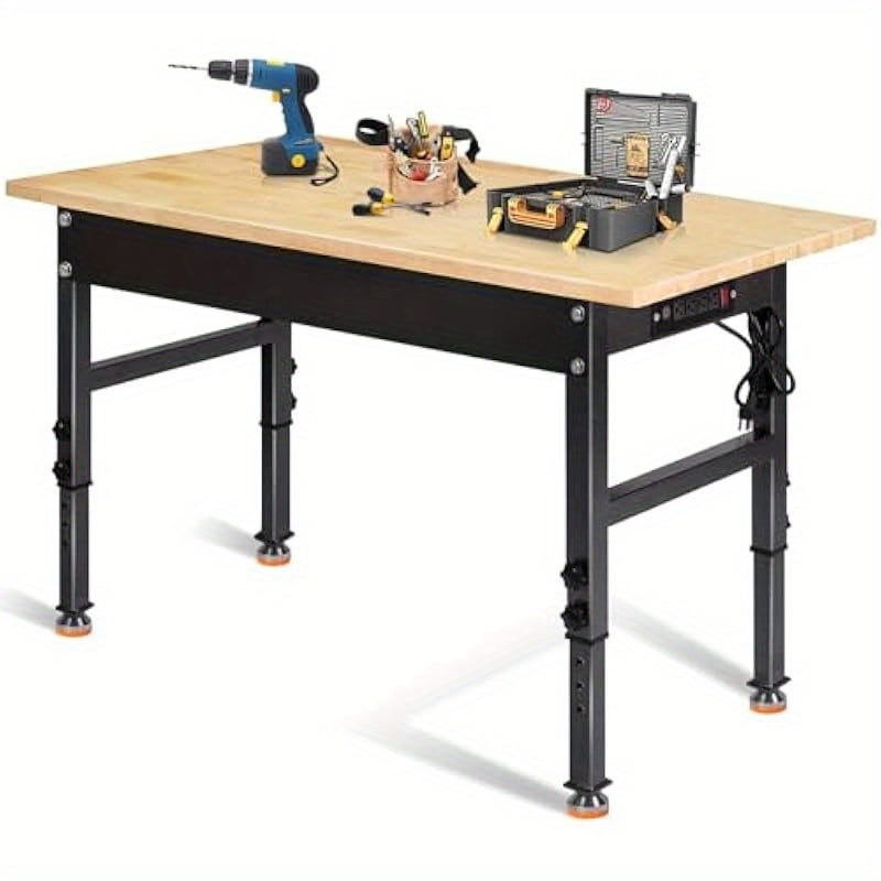 48 Adjustable Work Bench Rubber Wood Top Workbench Heavy-Duty Work ...