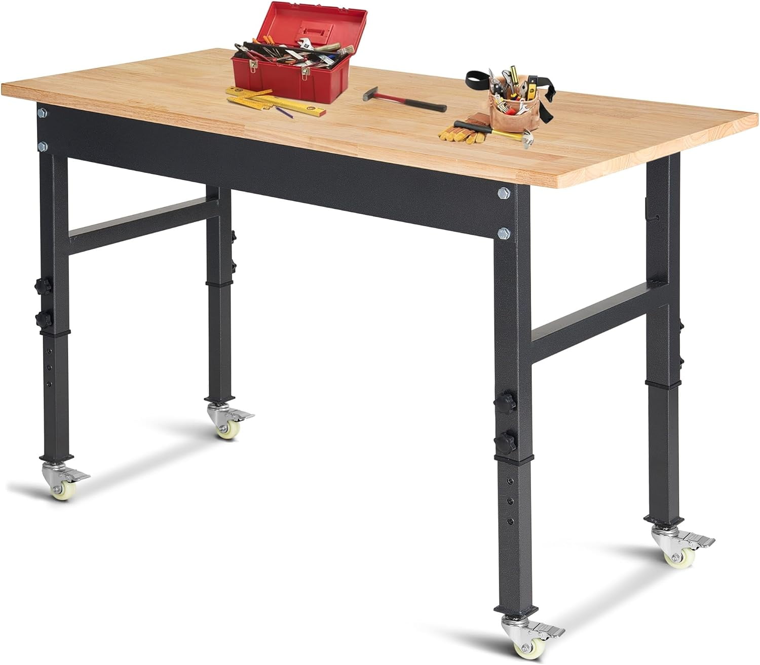 48" Adjustable Work Bench, Rubber Wood Top Workbench Heavy-Duty Work ...