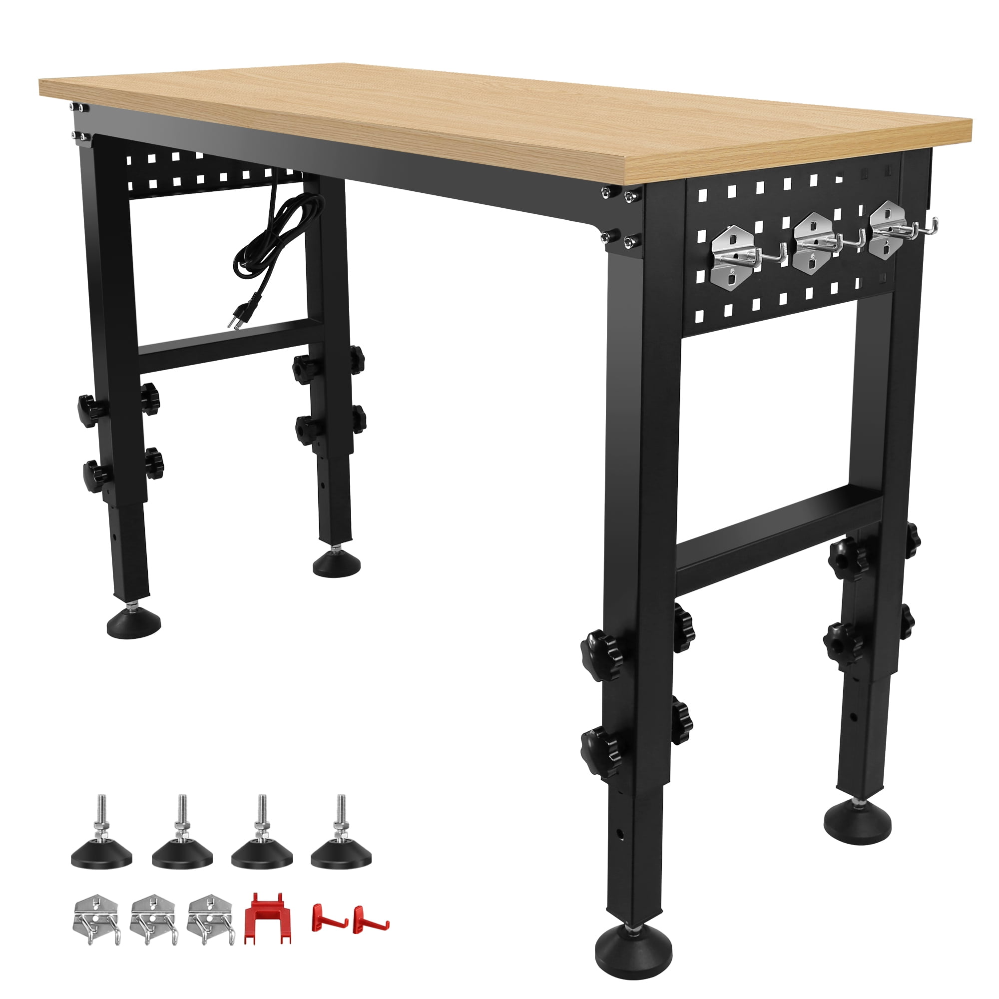 48" Adjustable Work Bench with Power Outlet - Heavy-Duty Hardwood ...