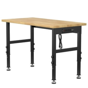 Odaof 60” Heavy-Duty Wood Workbench with Wheels, Adjustable Height ...
