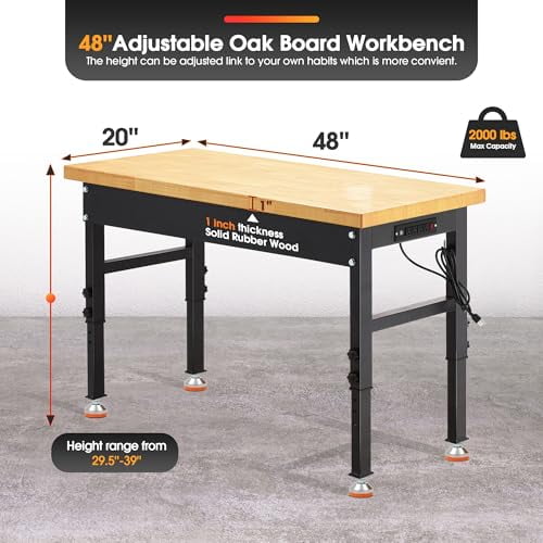 48'' Adjustable Workbench,Heavy-Duty Workstation with Power Outlet ...
